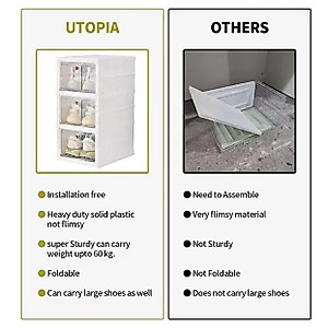 DY GMD Foldable Shoe Rack, Collapsible Plastic Shoe Organizer with Doors Sturdy Easy to Assemble for Closet,Shoe Storage Boxes -9 Tier（White Doors）