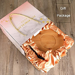 YingXue Japanese Cuisine Bowl (6.3 by 3.15 In) Set with Wooden Lid, Soup Spoon, Wooden Chopsticks, Bamboo Tray, Ceramics Sakura Ramen bowl, Ceramic Instant Noodle Bowl, Salad Bowl Soup Bowl Rice Bowl