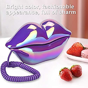 Lips Design Landline Telephone, Clear Sound Support Number Storage Electroplate Desktop Wired Phone, Mouth Lip Shape Telephone for Home Hotel Office Decor, Novelty Gift