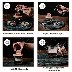 Chill Out Cocktail Smoker Kit with 6 Flavoured Wood Chips | Old Fashioned Bourbon and Whiskey Smoker Infuser Kit | Smoker for Cocktails, Meat, Cheese & More | Gifts for Men