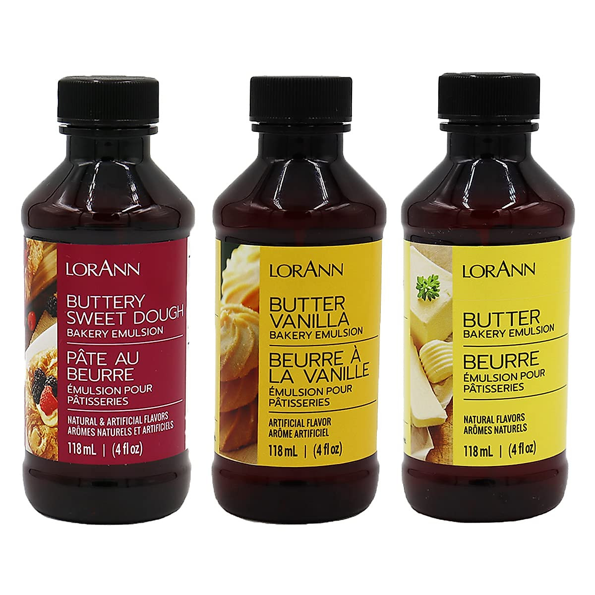 LorAnn Bakery Emulsion 3 pack - Buttery Sweet Dough, Butter Vanilla and Butter - 4 ounce bottles