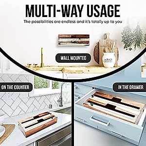 AceKitchen Foil and Plastic Wrap Organizer, 2 in 1 Wrap Dispenser with Cutters, Acacia Wood Organizer, Compatible with 12" Roll, 2 in 1 Wrap Dispenser, Aluminum Foil Dispenser for Kitchen Organization