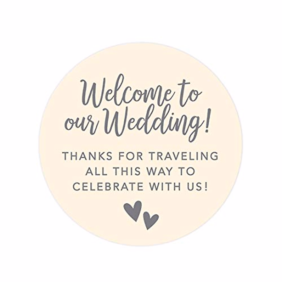 Andaz Press Out of Town Bags Round Circle Gift Labels Stickers, Welcome to Our Wedding Thanks for Traveling to Celebrate with Us, Ivory, 40-Pack, for Destination OOT Gable Boxes