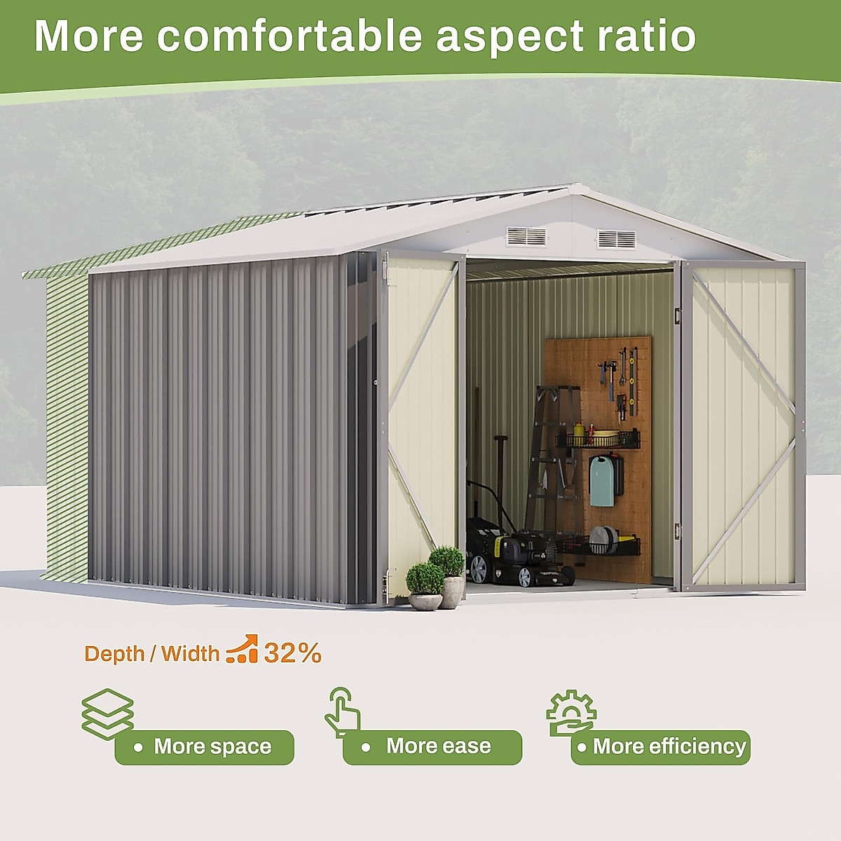 VICTONE Metal Storage Shed for Outdoor, 8' x 12' Steel Yard Shed with Design of Lockable Doors, Utility and Tool Storage for Garden, Backyard, Patio, Outside Use, Grey