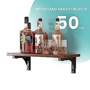 EZFurni Set of 3 Wider Floating Shelves, Wall Mounted Shelves for Wall Decor, Solid Wall Shelves for Bedroom, Customized Floating Shelves Bathroom, Kitchen, Versatile Wood Shelves, Rustic Brown