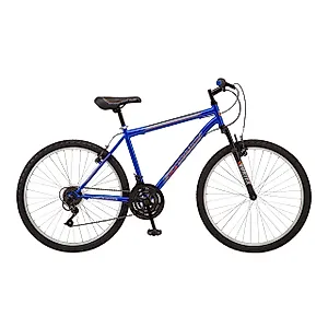 Pacific Mountain Sport Adult Hardtail Mountain Bike, Men and Women, 26-Inch Wheels, 18 Speed Twist Shifters, Front Suspension, Steel Frame, Blue
