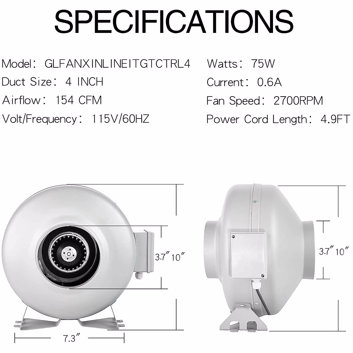 iPower Inline Duct Ventilation Fan with Variable Speed Controller HVAC Exhaust Blower for Grow Tent