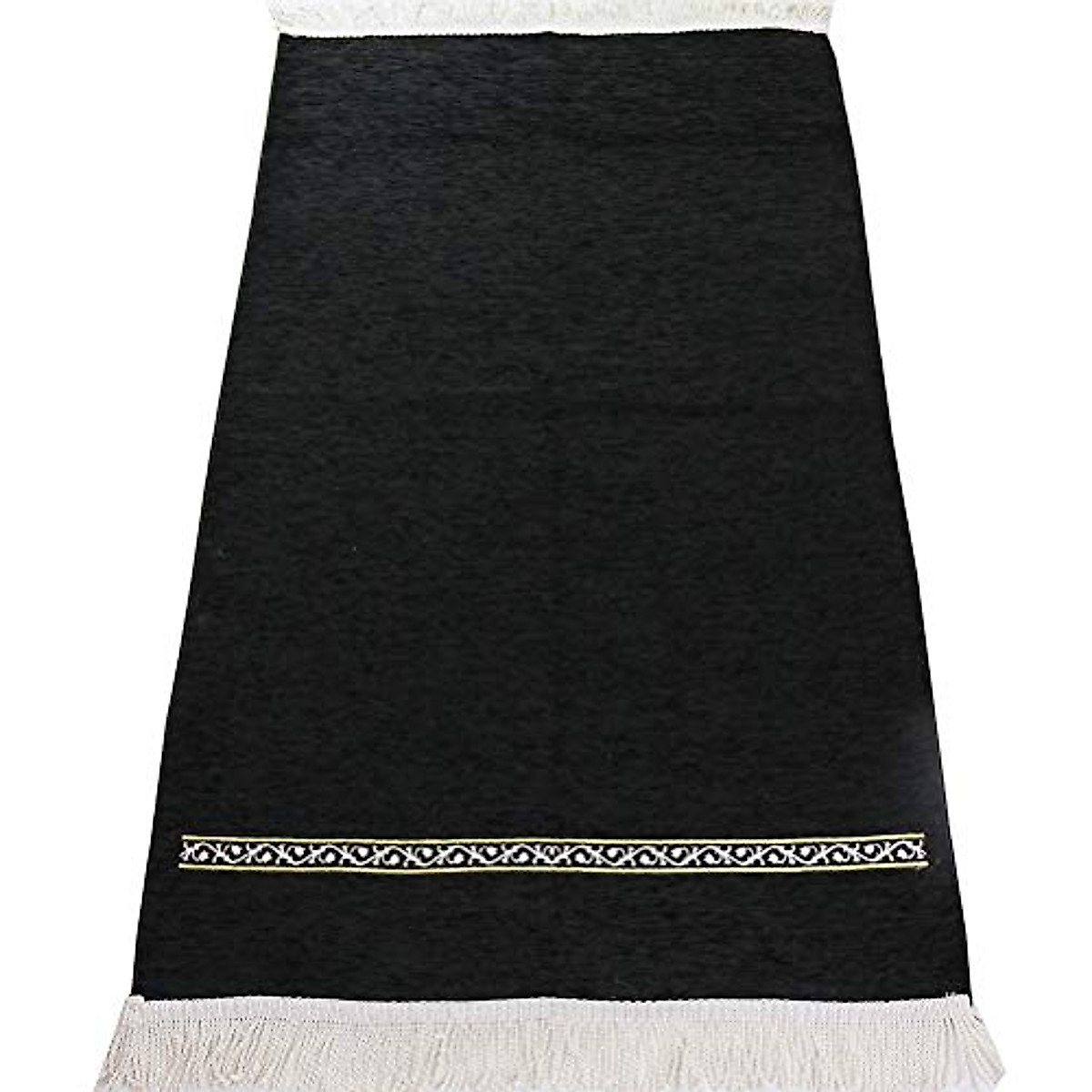 Modefa Turkish Islamic Prayer Rug - Chenille Praying Mat Sajada for Men and Women - Traditional Muslim Praying Carpet Janamaz - Ramadan or Eid Gift - Luxury Woven Meccan (Black Simple)