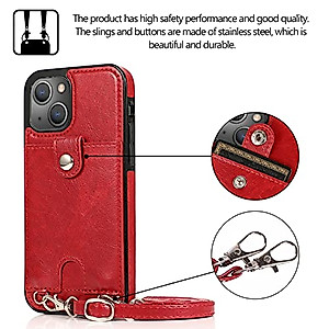 Jaorty Phone Case for iPhone 14 Plus with Card Holder for Women Men,iPhone 14 Plus Crossbody Cases with Strap Lanyard for Girl,PU Leather Anti-Lost Strap Case for iPhone 14 Plus 6.7",Red