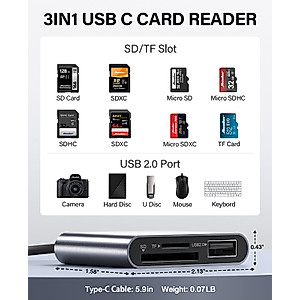Hicober USB C to SD, Micro SD Memory Card Reader, Type C to SD Card Reader Adapter 2TB Capacity for MacBook Camera Android Windows Linux and Other Type C Device-Space Grey