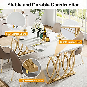 Tribesigns Modern Dining Table for 4-6 People, 63" Large Rectangular Kitchen Table with Faux Marble Tabletop and Gold Geometric Legs, Unique Dinner Table Kitchen & Dining Room Furniture, White & Gold