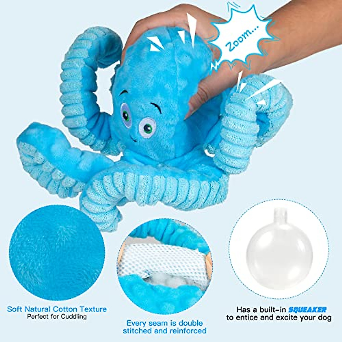 Pubialo Squeaky Dog Toys Octopus-Tug of War Dog Plush Toy for Large Breed Interactive Stuffed Dog Chew Toys for Puppies Small and Large Dogs Training and Reduce Boredom