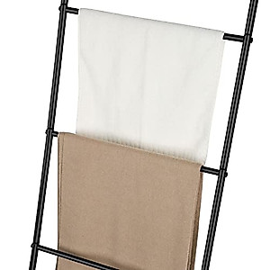 Towel Blanket Ladder Black Metal Blanket Ladder Holder Industrial 5 Tier Wall Leaning Ladder Rack for Bathroom Living Room Laundry Room (Matte Black)