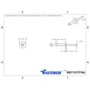 Large Flange Pop Rivets 1/4" x 3/4" All Steel Large Dome Head Blind 8-12 Gap .626" - .750" Quantity 25 by Fastenere