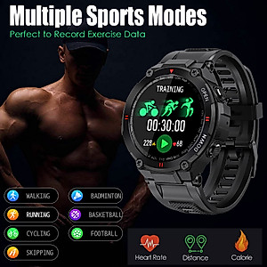 Smart Watch for Men Outdoor Waterproof Military Tactical Sports Watch Fitness Tracker Watch with Heart Rate Monitor Pedometer Sleep Tracker Compatible with iPhone Samsung NO Bluetooth Calling
