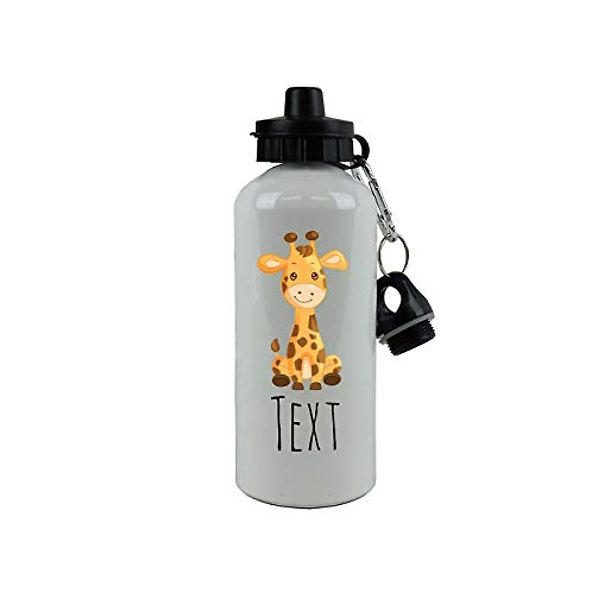 Personalized Custom Baby Giraffe - Zoo/Safari - Aluminum 20 Ounce Kids Summer Sport Water Bottle, 2 Lids - Customizable (White, Aluminum)