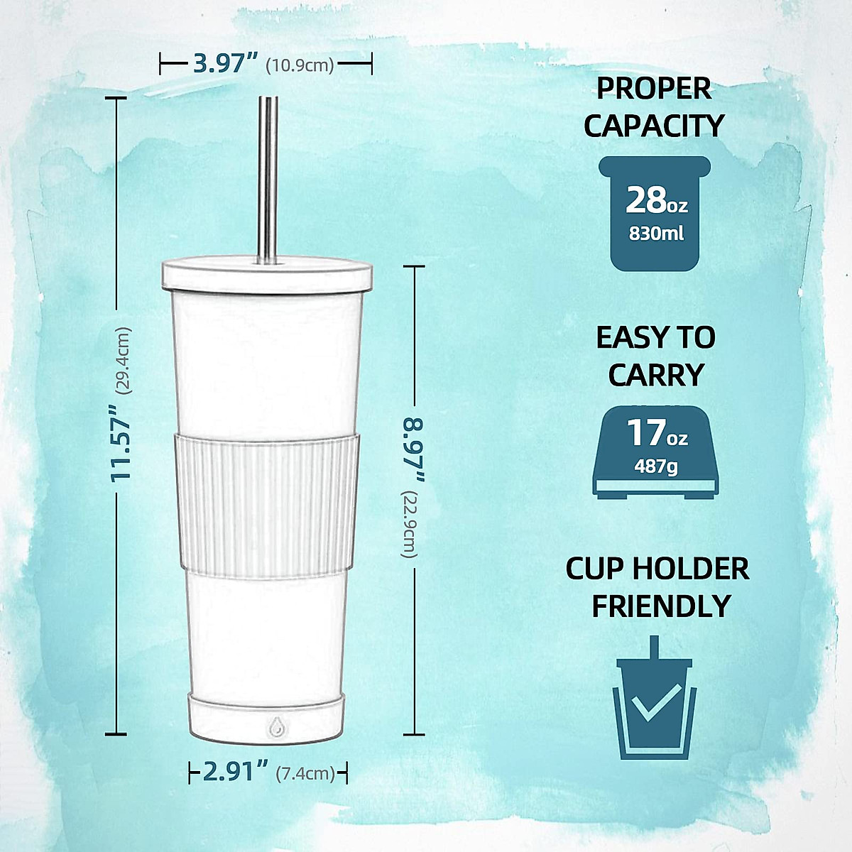 OBELIEF 30oz Insulated Tumbler With Lid and Straw, Silicone Sleeve Coasters And Straw Tips, Insulated Coffee Mug, Thermos Coffee, Gift For Women Mom Girlfriend (Cream)