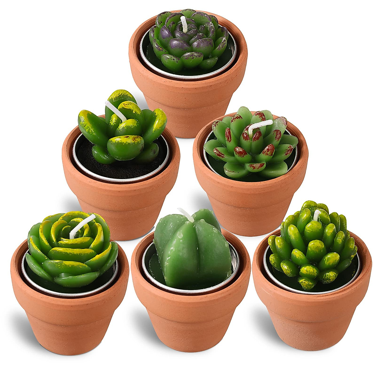 6 Pcs Succulent Candles Decorative Cactus Tealight Candle Novelty Tea Lights Handmade Baby Shower Candle Decorations Stylish Plant Candle with Mini Terracotta Clay Candle Holders for Birthday Wedding