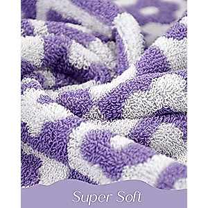 Cotton Face Towels Set of 4 - Checkered Floral Bathroom Hand Towels for Everyday Use, 29” x 13” Lilac