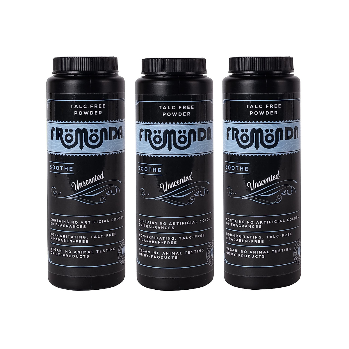 Fromonda (Soothe) Body Powder unscented (5 oz, Pack of 3) Unisex, Talc-Free, Anti-Chafing, Sweat Defense with Essential Oils