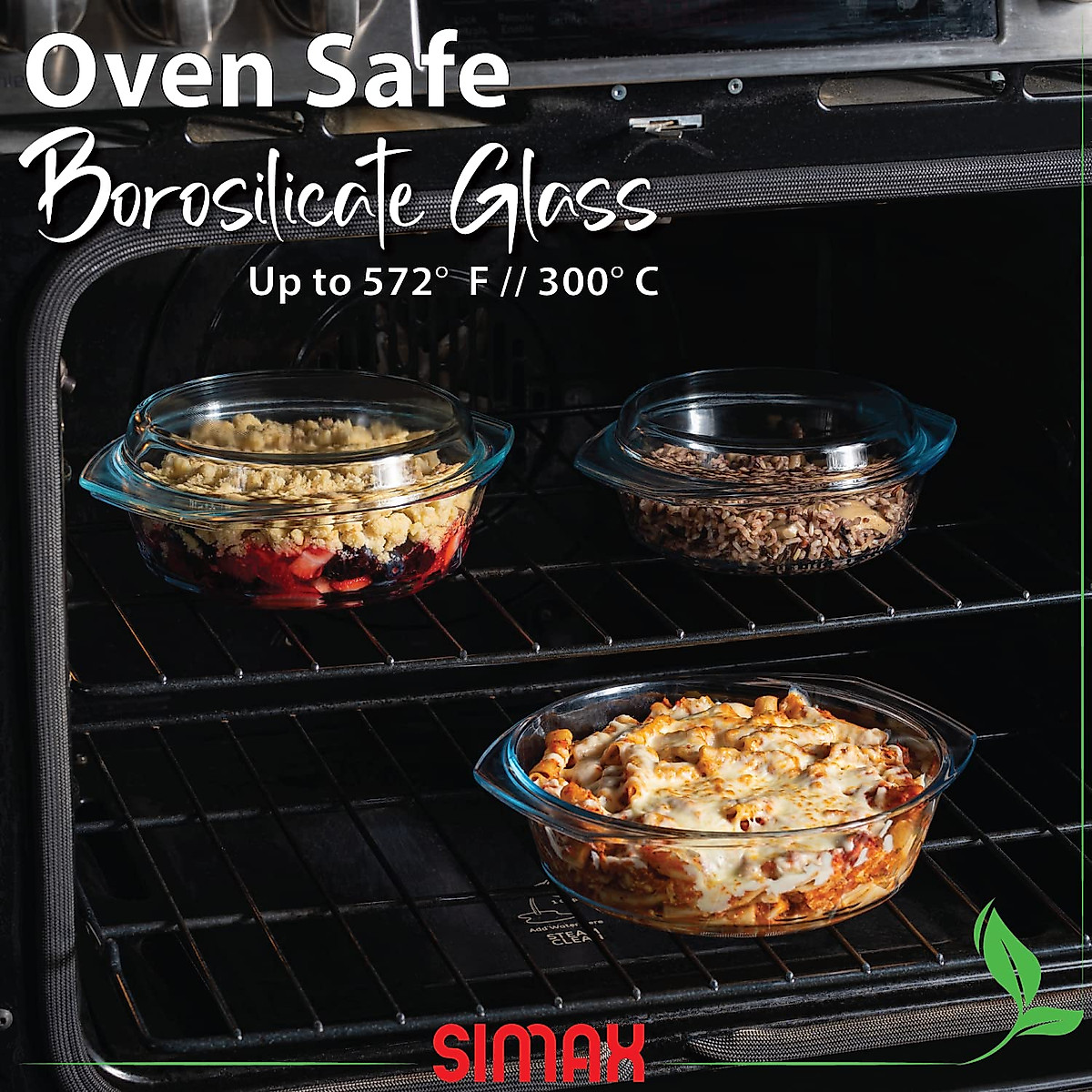 Simax Casserole Dish Set, Set of 3 Casserole Dish with Lid, Round Glass Cookware, Borosilicate Glass, Made In Europe 0.75 Quart, 1 Quart and 1.5 Quart Baking Dishes…