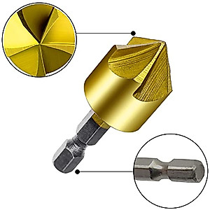 Kigauru 6 Pcs Countersink Drill Bit Set 1/4 Inch Hex Shank 90 Degree Sets High Speed Steel 5 Flute Countersink Bit Wood Quick Change Bit 6mm-19mm with 1 Pcs Automatic Center Punch Tool