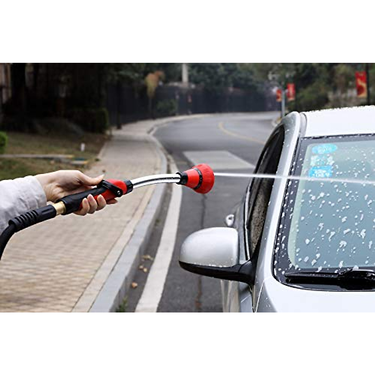 ESOW Garden Hose Watering Wand, 16 Inches Sprayer Wand, 8 Watering Patterns Adjustable Rain Wand, Ergonomic Handle with One Touch Valve Perfect for Watering Plants, Car Wash and Showering Dog