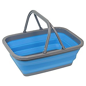 Southern Homewares Collapsible Silicone Market Shopping Basket Tote with Handles, Blue - SH-10187
