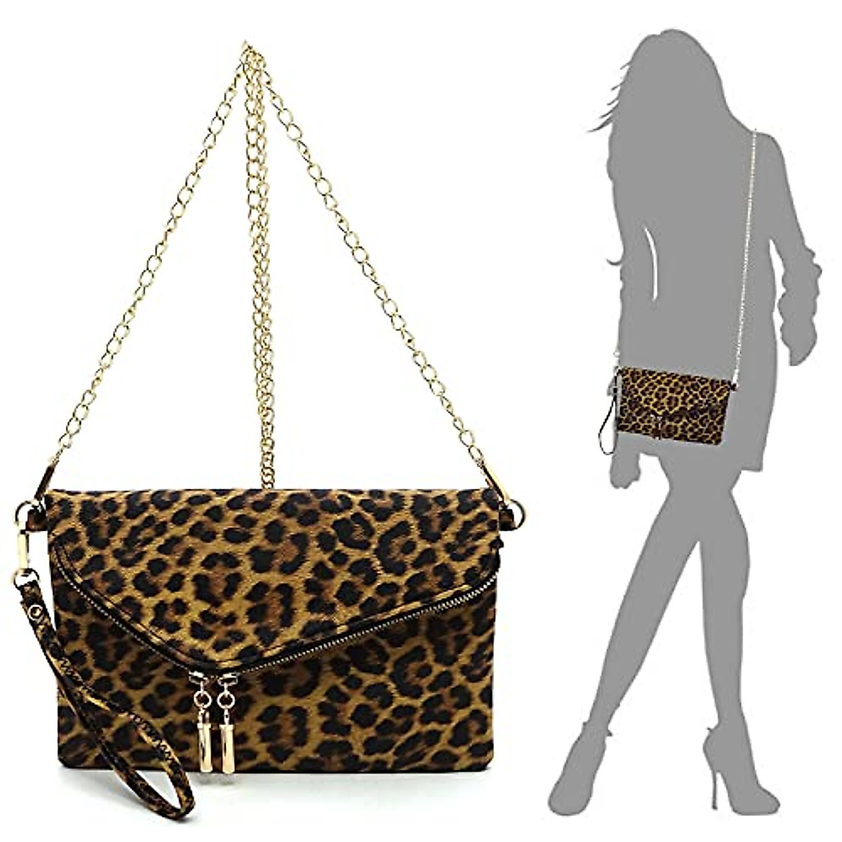 Leopard Envelope Clutch Crossbody Bag Animal Printed Bag Womens Purse
