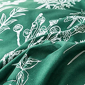 JANZAA Duvet Cover Queen Size,3 Pieces Floral Emerald, Botanical Green Duvet Cover,Microfiber Soft Bedding Set with Zipper Closure 4 Ties (2 Pillow Cases)
