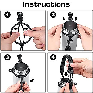 Affute Paracord Handle,Fits Wide Mouth Bottles 12-40 oz, Water Bottle Handle Strap with Safety Ring,Carabiner,Survival Whistle,Compass,Accessories for Walking Hiking Camping (Rainbow 1)