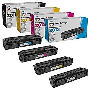 LD Products Compatible Replacements for HP 201X Set of 4 High Yield Toner Cartridges: 1 CF400X Black, 1 CF401X Cyan, 1 CF402X Yellow, and 1 CF403X Magenta