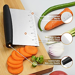 Elyum Bench Scraper 6 Inch Stainless Steel Dough Scraper with Contoured Grip Dough Cutter with Measuring Markings Multipurpose Food Scraper for Pastry Dough Pizza Cake Bread