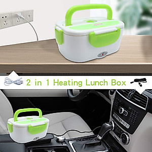 Vech Electric Lunch Box, Portable Food Heater Car and Home Dual Use with BPA Free PP Plastic Container Food Grade Material 110V&12V40W, Food Warmer Heater 1.5L, Spoon and 2 Compartments Included …
