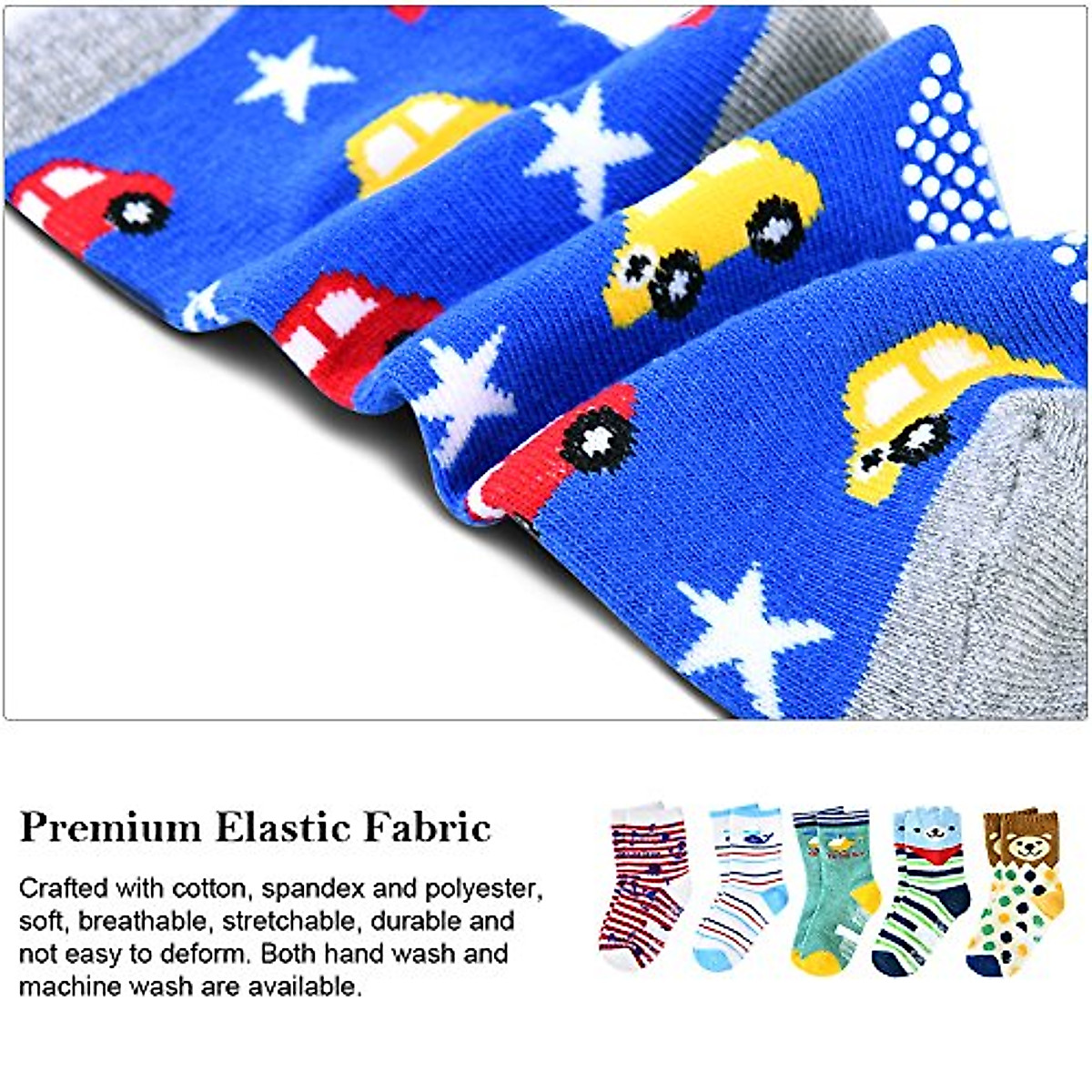 OOPOR Kids Cotton Crew Socks with Grip - 5 Pack Boys Girl Winter Athletic Sport Ankle Sock Set 6-8 Year