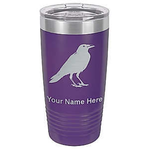 LaserGram 20oz Vacuum Insulated Tumbler Mug, Crow, Personalized Engraving Included (Dark Purple)