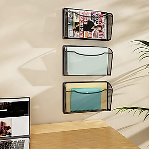 MaxGear Mesh File Holder Wall Organizer 3 Pockets Hanging File Organizers Wall Mounted Paper Organizer Holders Wall Bins for Office and Home, Black