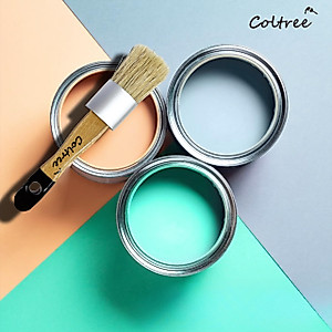 Coltree Chalk Paint Brushes for Furniture, 2 Pcs Boar Hair Bristles Round/Flat Paint Brushes Set, Wax Paint Brushes, Suitable for Chalk Paint and Wax