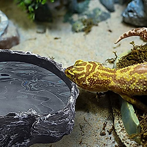 3 Pcs Large Reptile Water Dish Feeding Reptile Food Dish with Reptile Hides and Caves Tortoise Hideout Lizard Rock Hideout Tortoise Habitat Accessories for Geckos Spiders Snakes Hermits Turtles Crabs