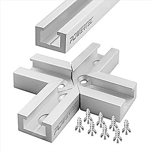 POWERTEC 71810 Heavy Duty 48" Aluminum T-Track with Intersection Kit | Specialized T Slot Track Mounting for 3/8" Hex Bolt and POWERTEC ¼"-20 and 5/16"-18 T Bolts