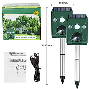 FAYINWBO Latest in 2022 Outdoor Ultrasonic Animal Repeller. Solar Animal Repellent.with Flashing LED Lights, Siren Expelled Cats, Dogs, Rac Green