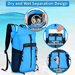 Atarni Waterproof Kayaking Dry Bag Backpack - 20L Lightweight Floating Zipper Drybag Sack & Roll Top for Boating Canoeing Camping Rafting Paddleboarding Swimming Boating Hiking Fishing（Blue）