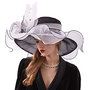 Go Mai Women Kentucky Derby Hat Organza Hats Two Wear Ways,Hat Flower Can Be Used As a Headwear Black White
