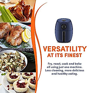 Elite Gourmet EAF-0201BG# Personal 2.1 Qt. Compact Space Saving Electric Hot Air Fryer Oil-Less Healthy Cooker, Timer & Temperature Controls, PFOA/PTFE Free, 1000W, Quart, Blue Gray