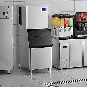 Ice Machine Commercial Ice Maker Machine Large Industrial Stainless Steel Freestanding Ice Machine 410Lbs/24H with 400LBS Storage Bin Ice Ready in 7-12 Mins, Clear Cube Ice (410Lbs/24H)