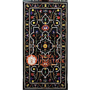 Marble Dining Side Table Top Marquetry Inlaid Gemstone Home Garden