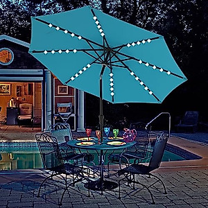 COBANA 9’ Solar Patio Umbrella with 40 LED Lights, Outdoor Table Market Umbrella with Tilt and Crank for Garden, Lawn, Deck, Backyard and Pool, Blue