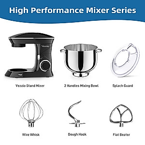 9.5 Qt Stand Mixer, 10-Speed Tilt-Head Food Mixer, Vezzio 660W Kitchen Electric Mixer with Stainless Steel Bowl, Dishwasher-Safe Attachments for Most Home Cooks (Black)