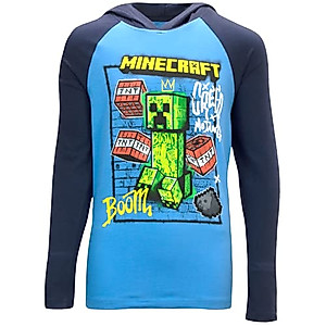 Minecraft Boys Long Sleeve Creeper Hoodie Tee (Blue, Size 5/6)
