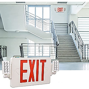 EXITLUX 4 Packs Red Exit Sign-120-277V Double Face UL Listed-LED Combo Emergency Light with Adjustable Two Head and Backup Battery-Exit Sign for Business.